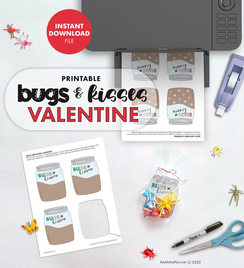 Bugs & Kisses Mason Jar Valentine - Valentine's Day Card Gift Craft DIY ...