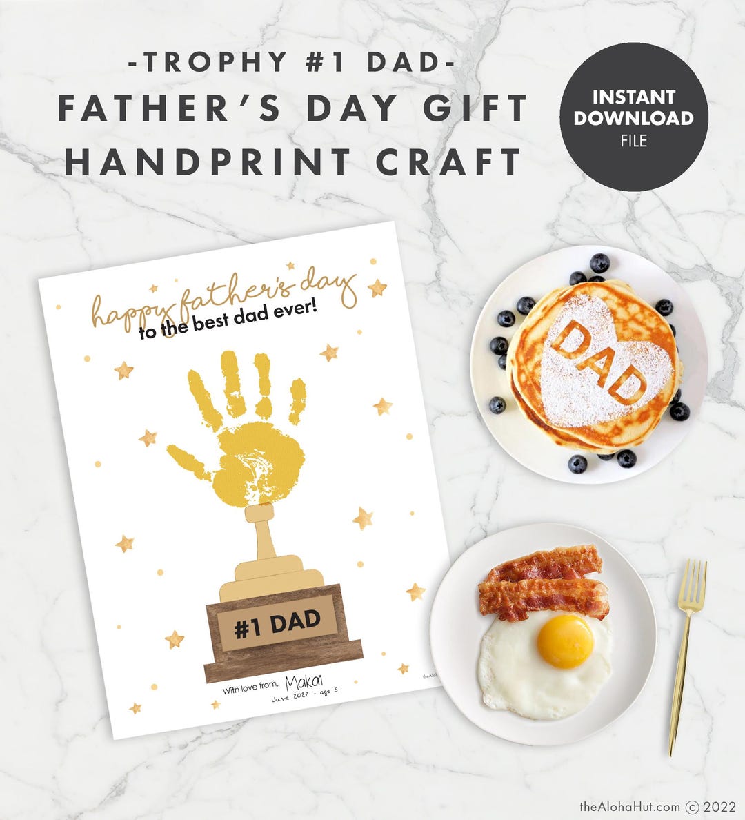 Best Dad TROPHY Father's Day Handprint Craft Card - Kids Gift for Dad ...