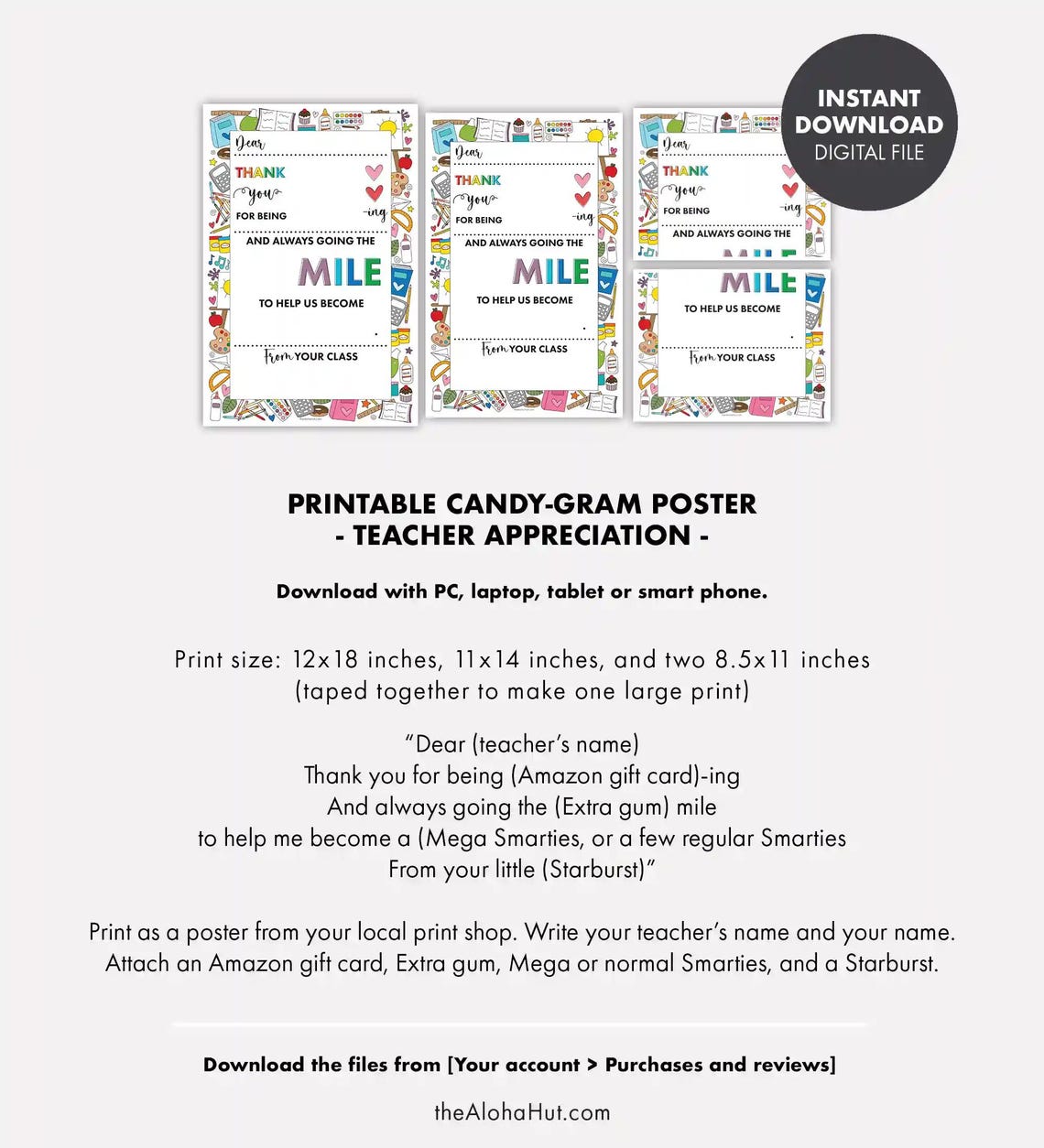 Giant Thank You Card for Teacher Appreciation Week Candygram Candy-gram ...