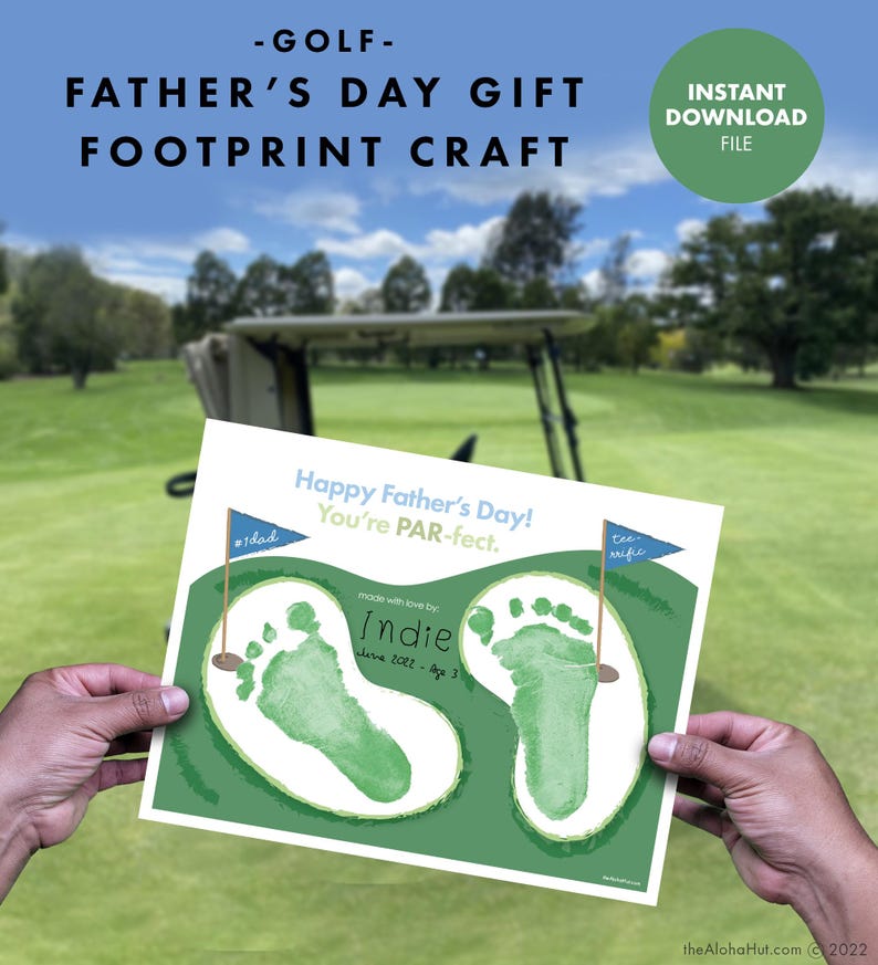 Golf Father's Day Footprint Craft Card - Kids Gift for Dad Golfer ...