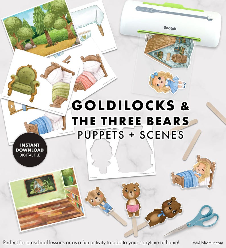 Goldilocks Three Bears Puppets & Scenes Toddler Educational Worksheet ...