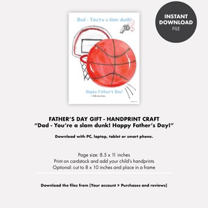 BASKETBALL Father's Day Handprint Craft Card - Kids Gift for Dad Sports ...