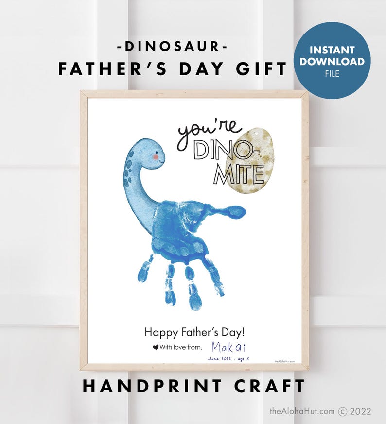 Dinosaur Father's Day Handprint Craft Card - Kids Gift for Dad Dino ...