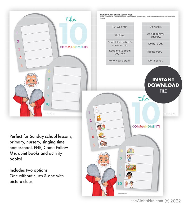 The Ten Commandments Memory Game Activity Pages Lesson Bible Story ...