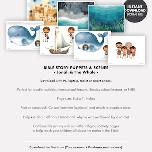 Jonah & the Whale Puppets Scenes Kids Activity Lesson Bible Story ...