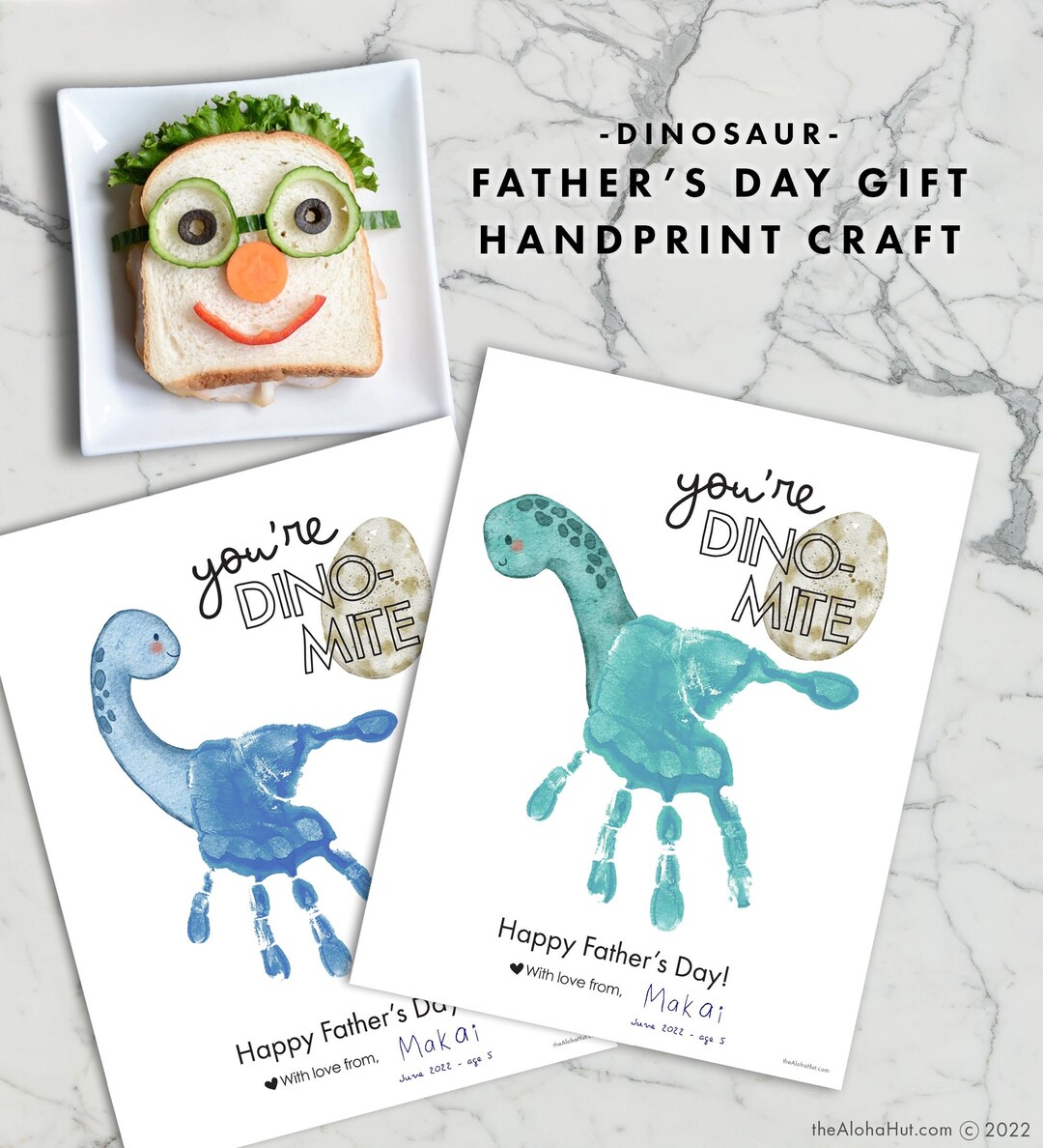 Dinosaur Father's Day Handprint Craft Card - Kids Gift for Dad Dino ...