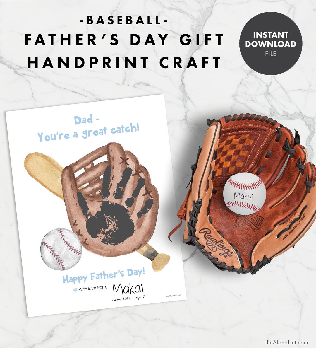BASEBALL Father's Day Handprint Craft Card - Kids Gift for Dad Sports ...