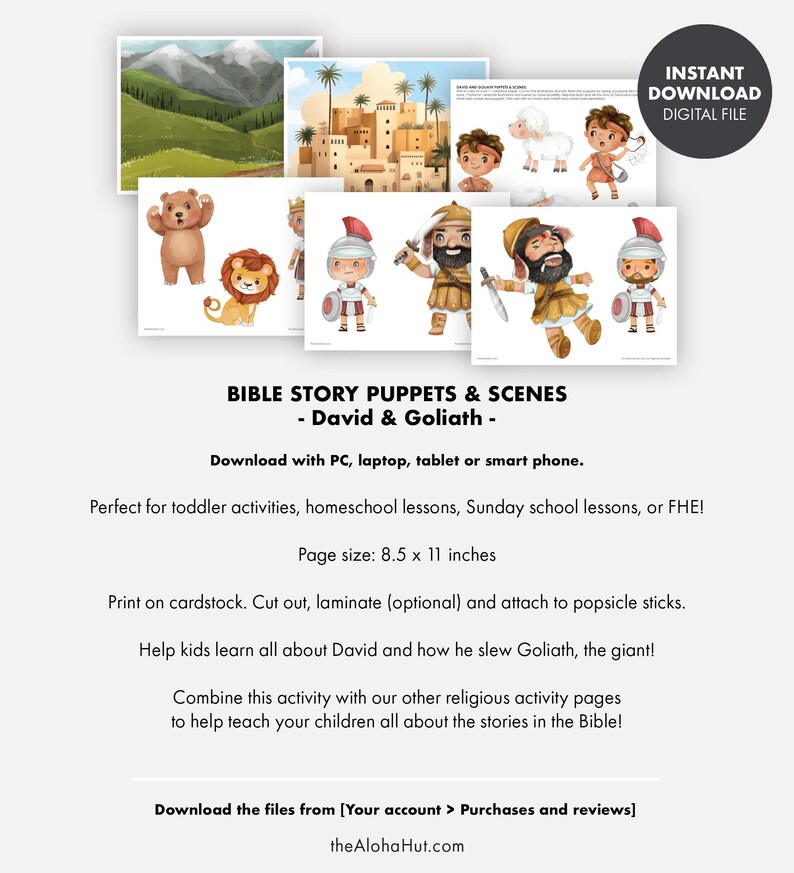 David & Goliath Puppets Scenes Kids Activity Lesson Bible Story Primary ...