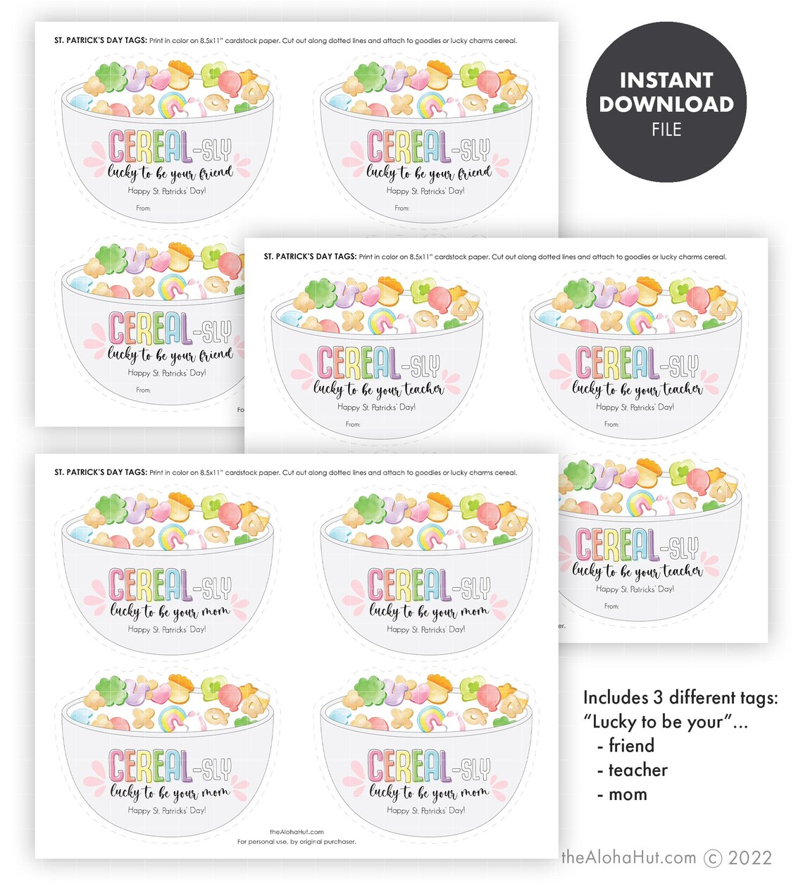 St. Patrick's Day Gift Tag - Cereal-sly Lucky to Be Your Friend Teacher ...