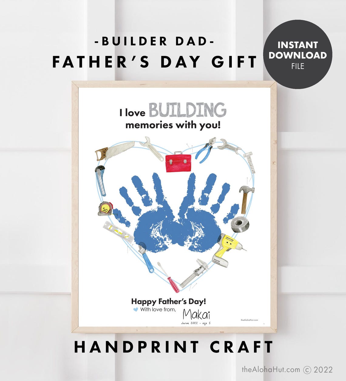 Builder Handyman Father's Day Handprint Craft Card - Kids Gift for Dad ...