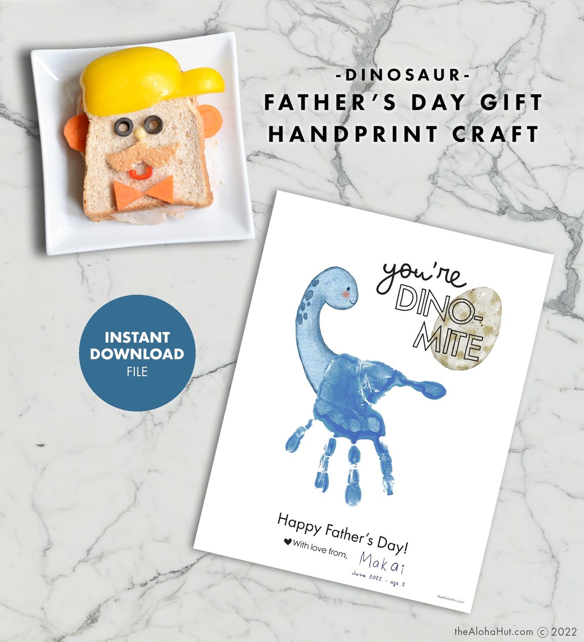 Dinosaur Father's Day Handprint Craft Card - Kids Gift for Dad Dino ...