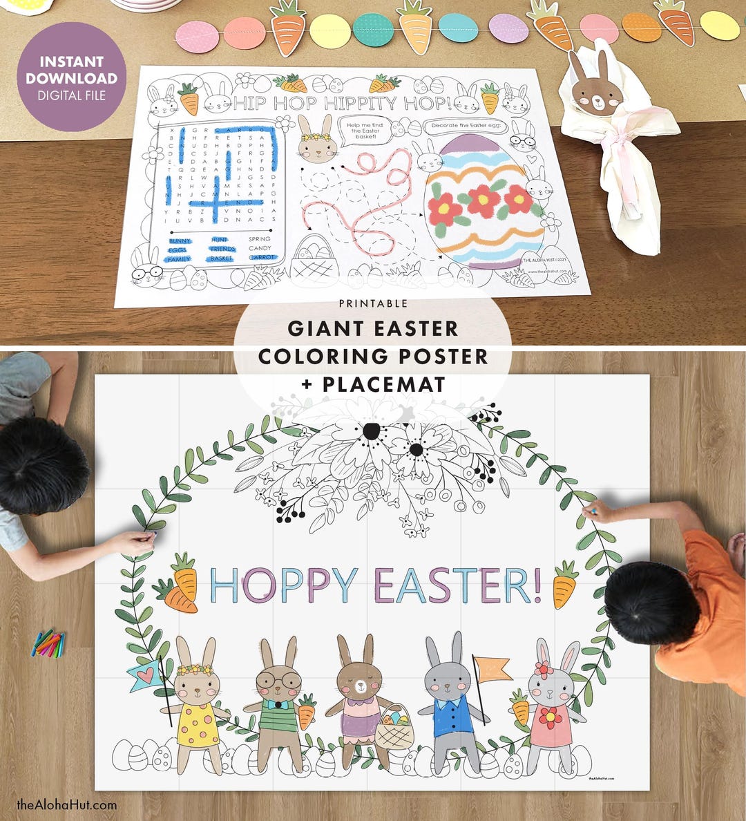 Easter Bunny Party Decor - Giant Coloring Poster + Activity Placemat ...