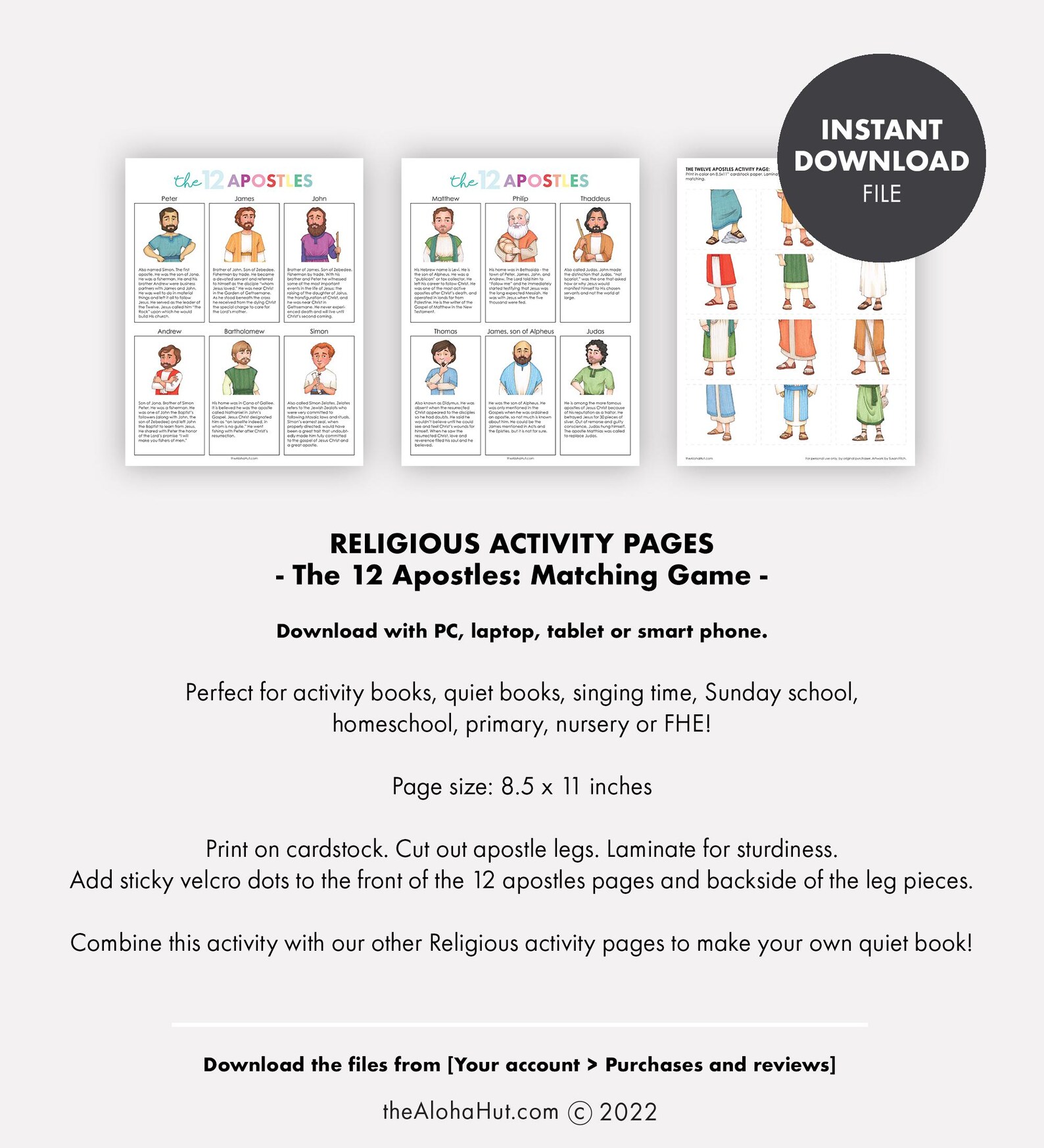 The Twelve Apostles Matching Game Activity Pages Lesson Bible Story ...