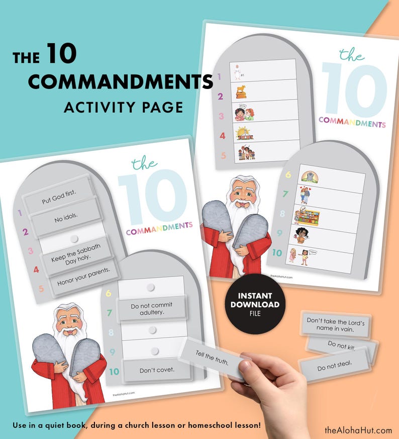 The Ten Commandments Memory Game Activity Pages Lesson Bible Story ...