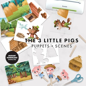Three Little Pigs Puppets & Scenes Toddler Educational Worksheet ...