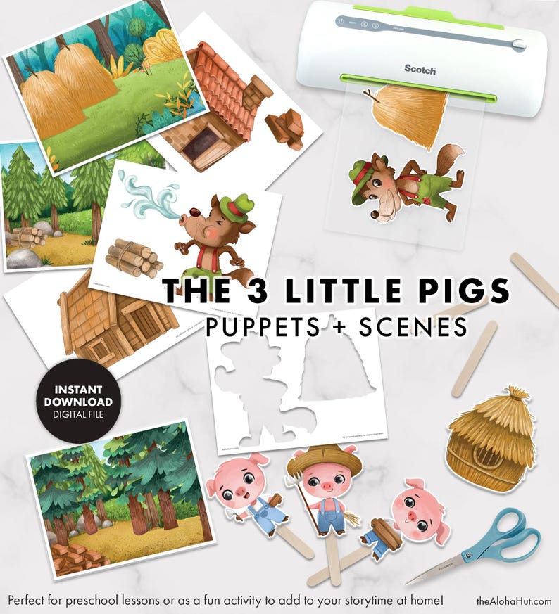 Three Little Pigs Puppets & Scenes Toddler Educational Worksheet ...
