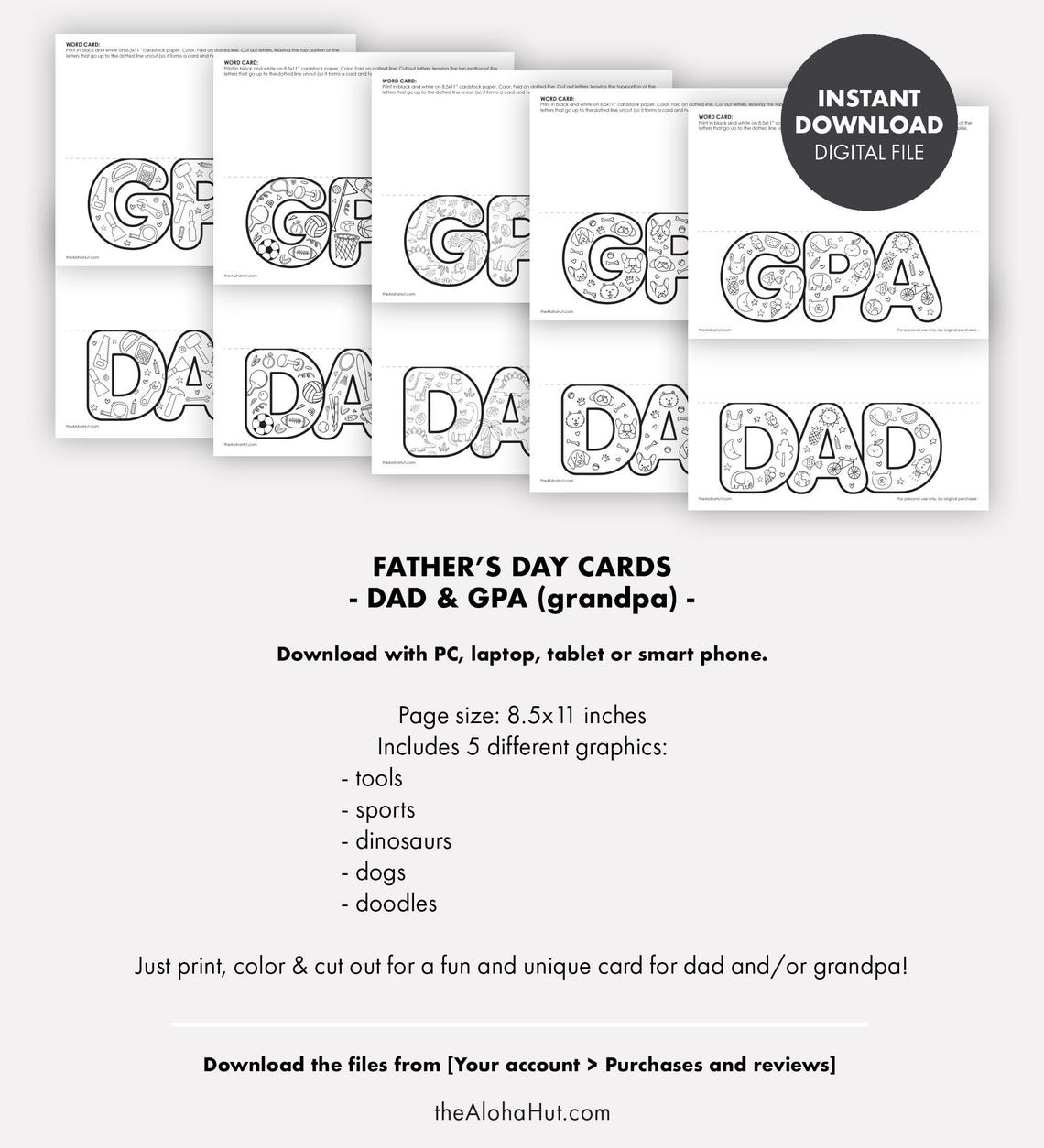 Father's Day Word Card - Kids Craft Gift for Dad Sports Printable Art ...