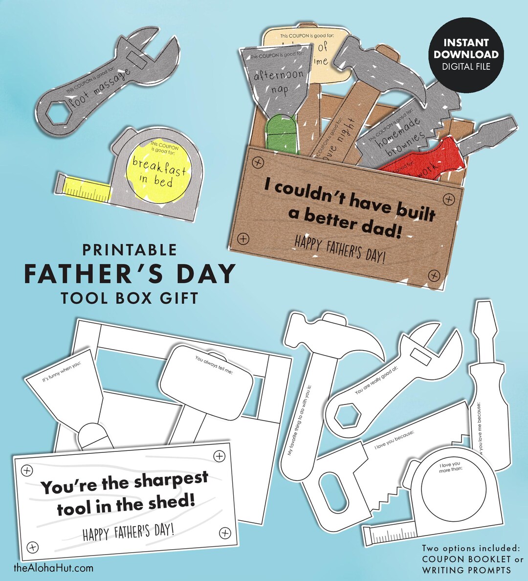 Father's Day Toolbox Card / Coloring Page Activity Kids Craft Gift for ...