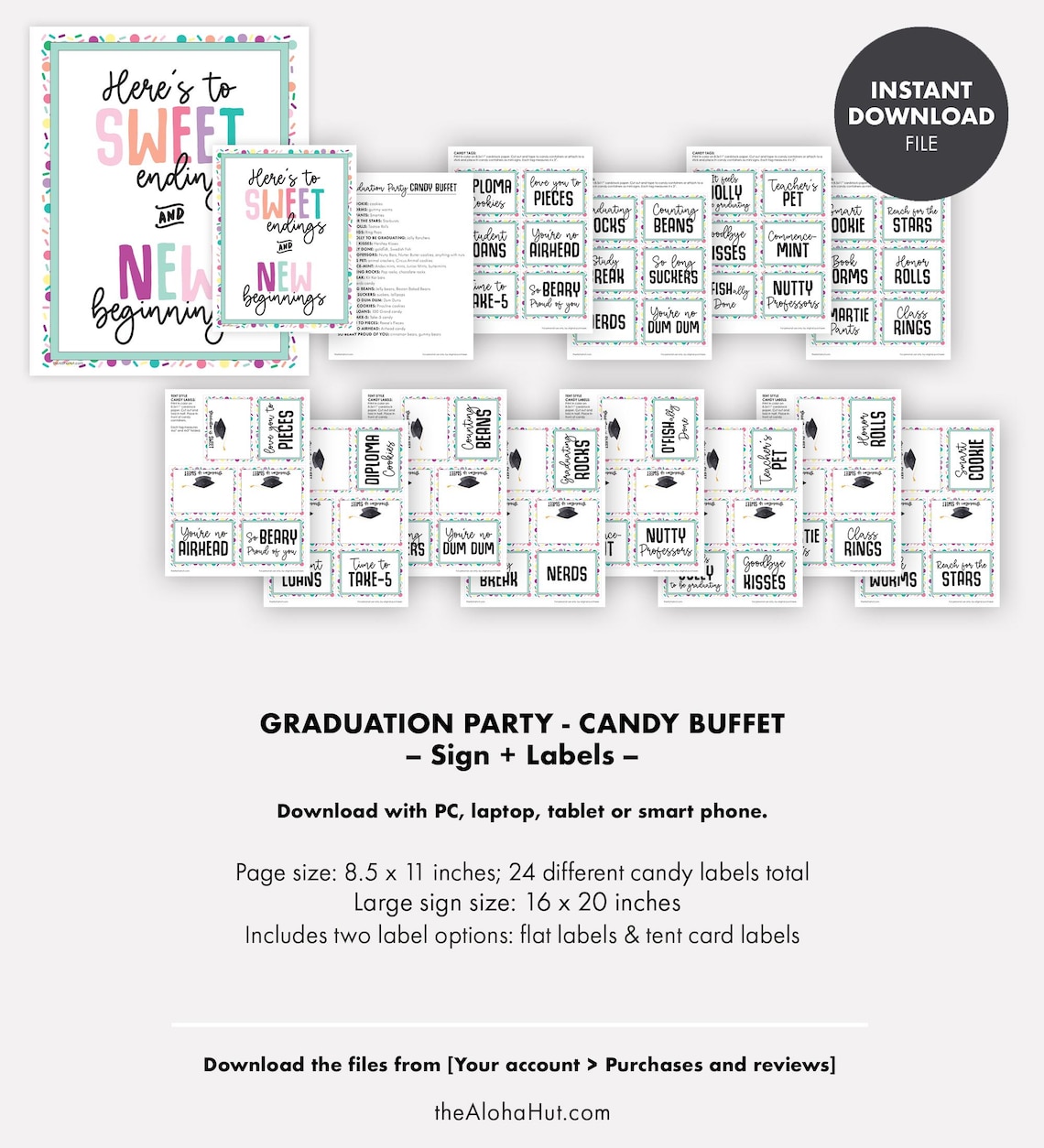 Graduation Candy Buffet - Sign & Food Labels High School College ...