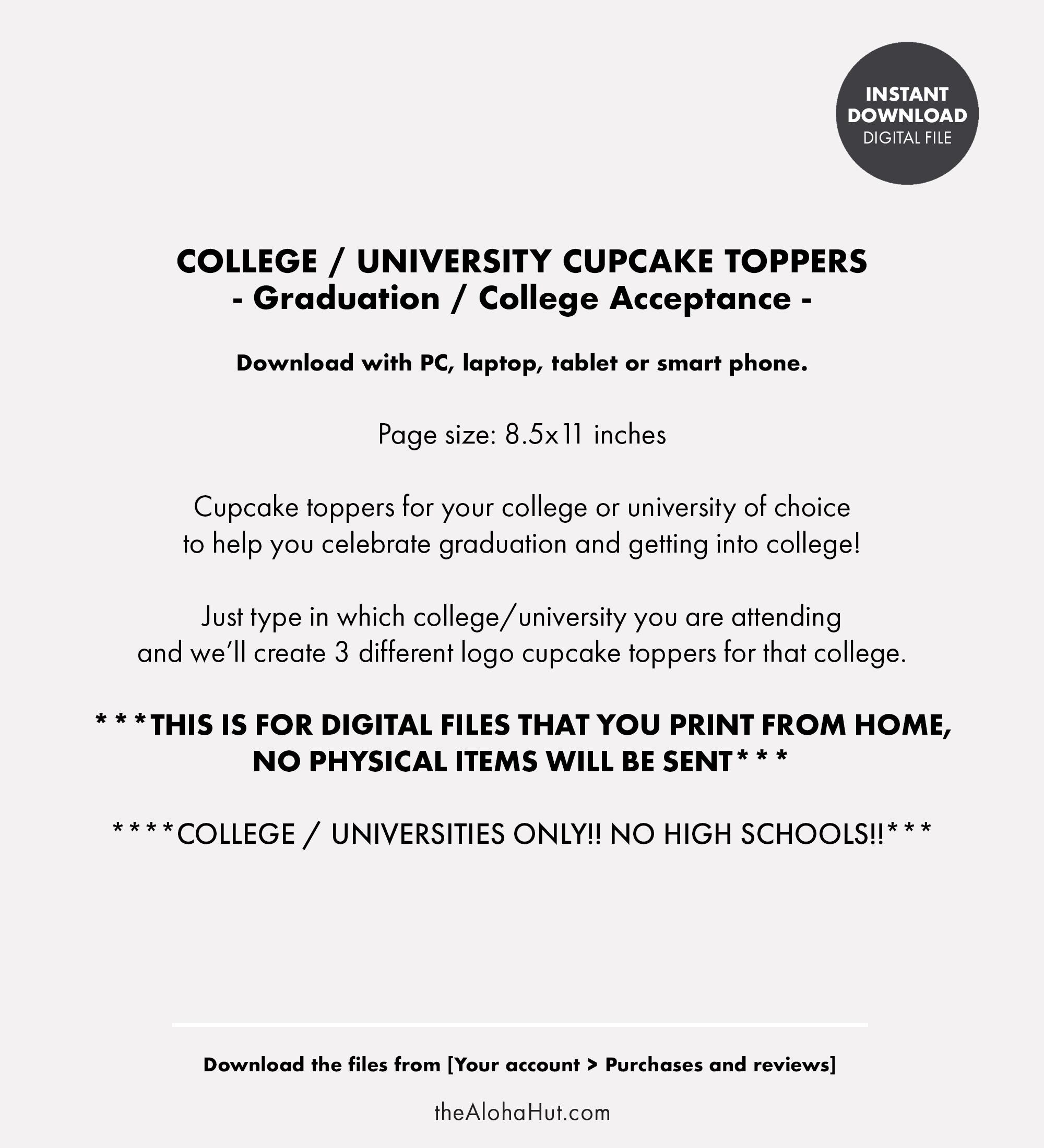 COLLEGE LOGO Cupcake Toppers (digital Download) - Graduation Party ...