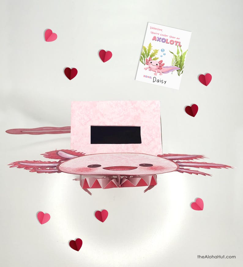 Axolotl Valentines & Box - Valentine's Day Box Valentine Box Gift Craft ...