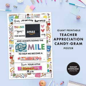 Giant Thank You Card for Teacher Appreciation Week Candygram Candy-gram ...
