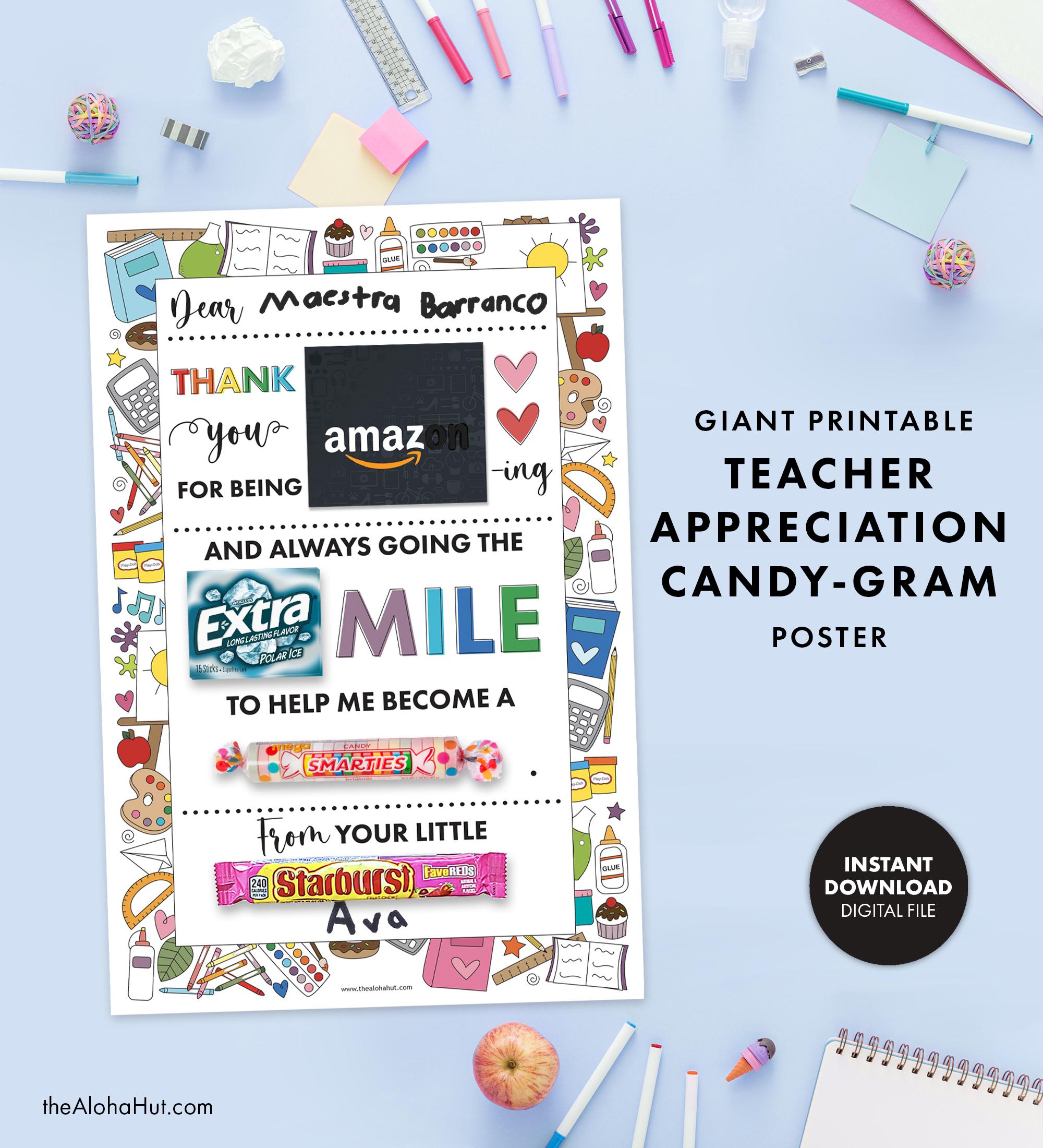 Giant Thank You Card for Teacher Appreciation Week Candygram Candy-gram ...