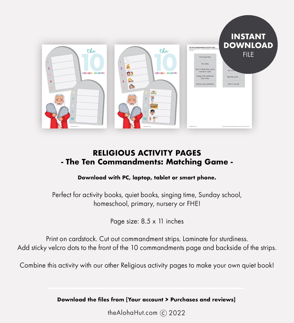 The Ten Commandments Memory Game Activity Pages Lesson Bible Story ...