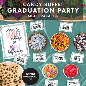 Graduation Candy Buffet - Sign & Food Labels High School College ...
