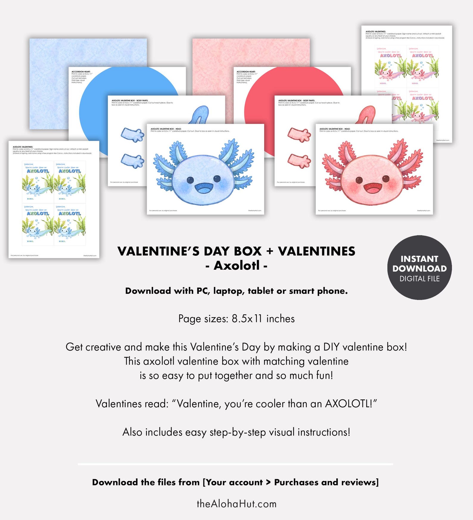 Axolotl Valentines & Box - Valentine's Day Box Valentine Box Gift Craft ...