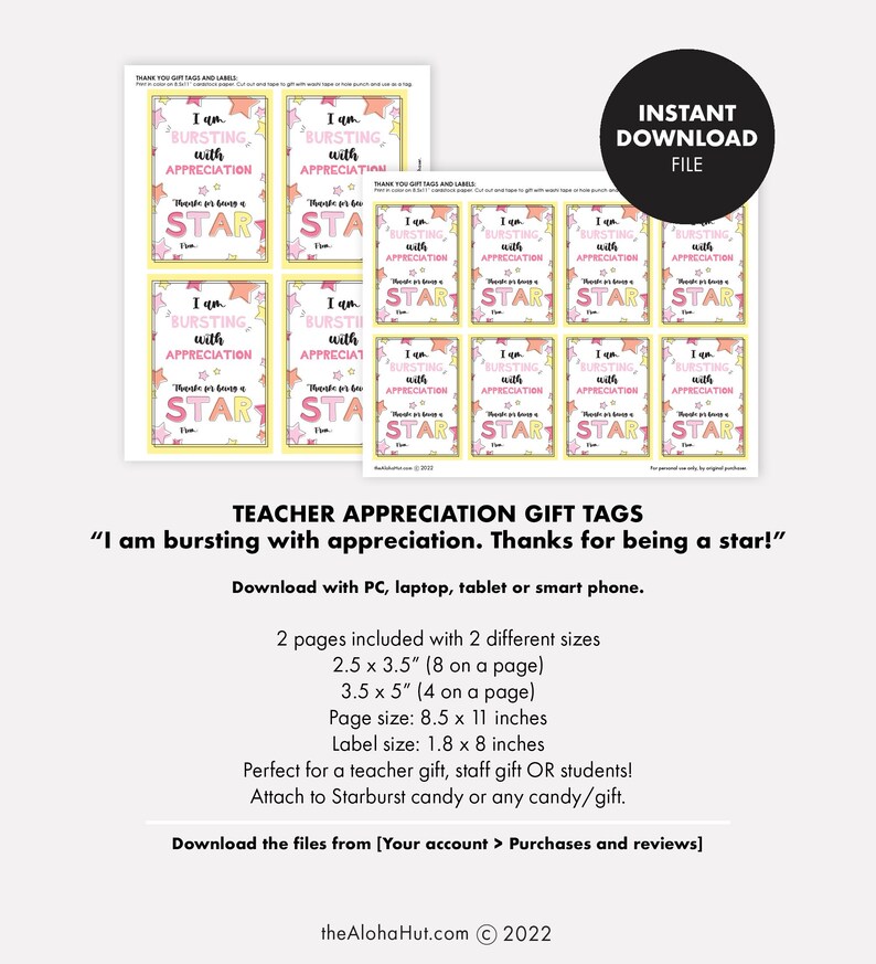 Starburst Candy Teacher Appreciation Gift Tag - Teacher Appreciation ...