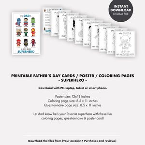Superhero Father's Day Cards Coloring Pages + Questionnaire Activity ...