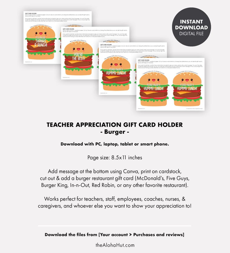 Hamburger Thank You Tags - Teacher Appreciation Week Staff Nurse ...