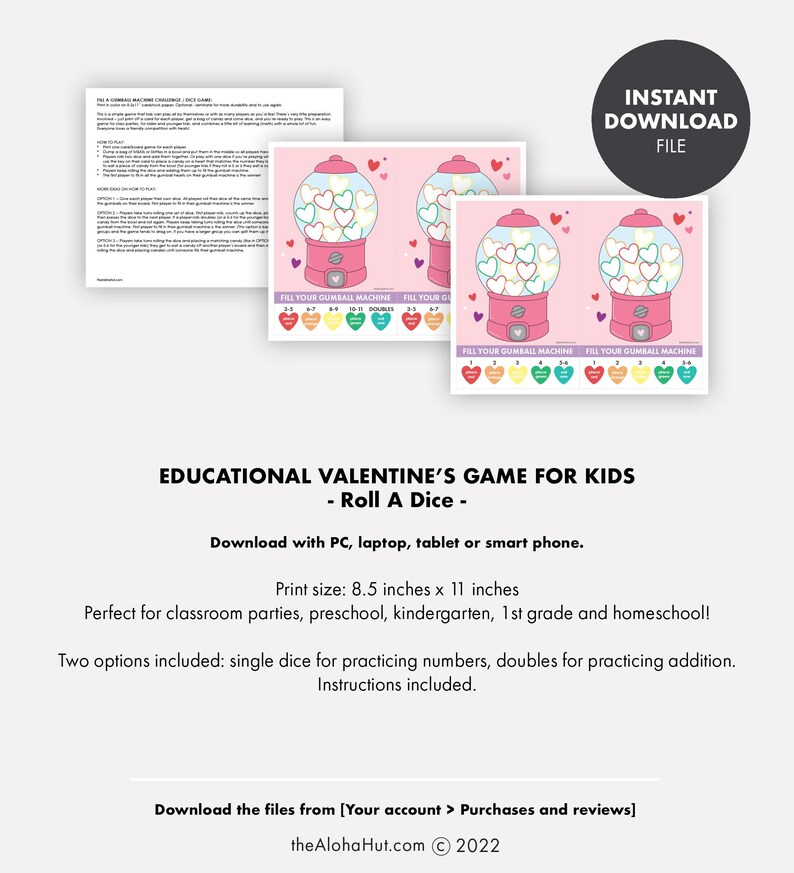 Roll A Dice Valentine's Day Party Game Vday Classroom Party Kids ...