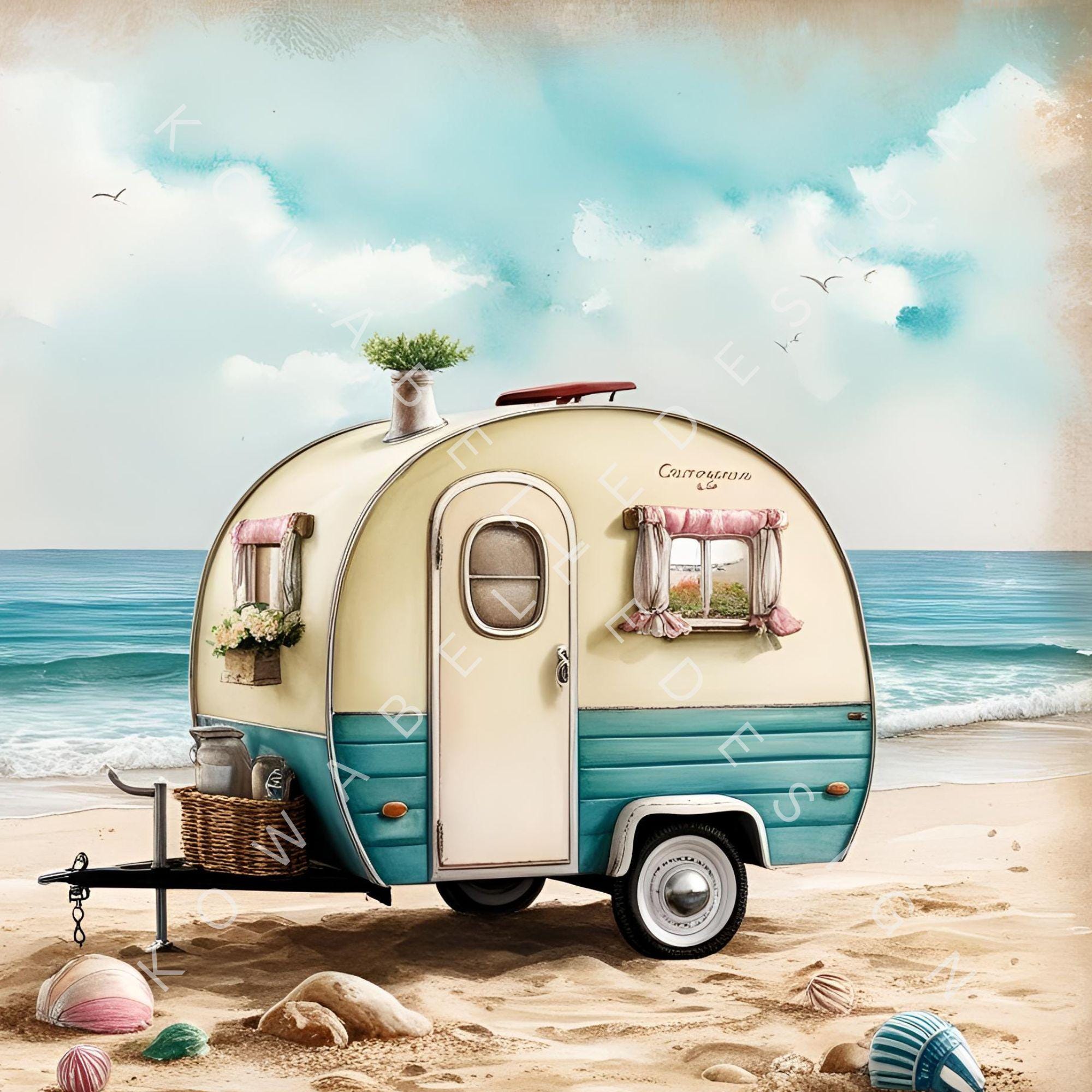 Lovely Caravan Printable Images Watercolor 10 Jpgs High Res | Instant ...