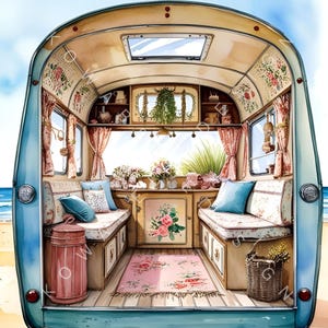 Lovely Caravan Printable Images Watercolor 10 Jpgs High Res | Instant ...