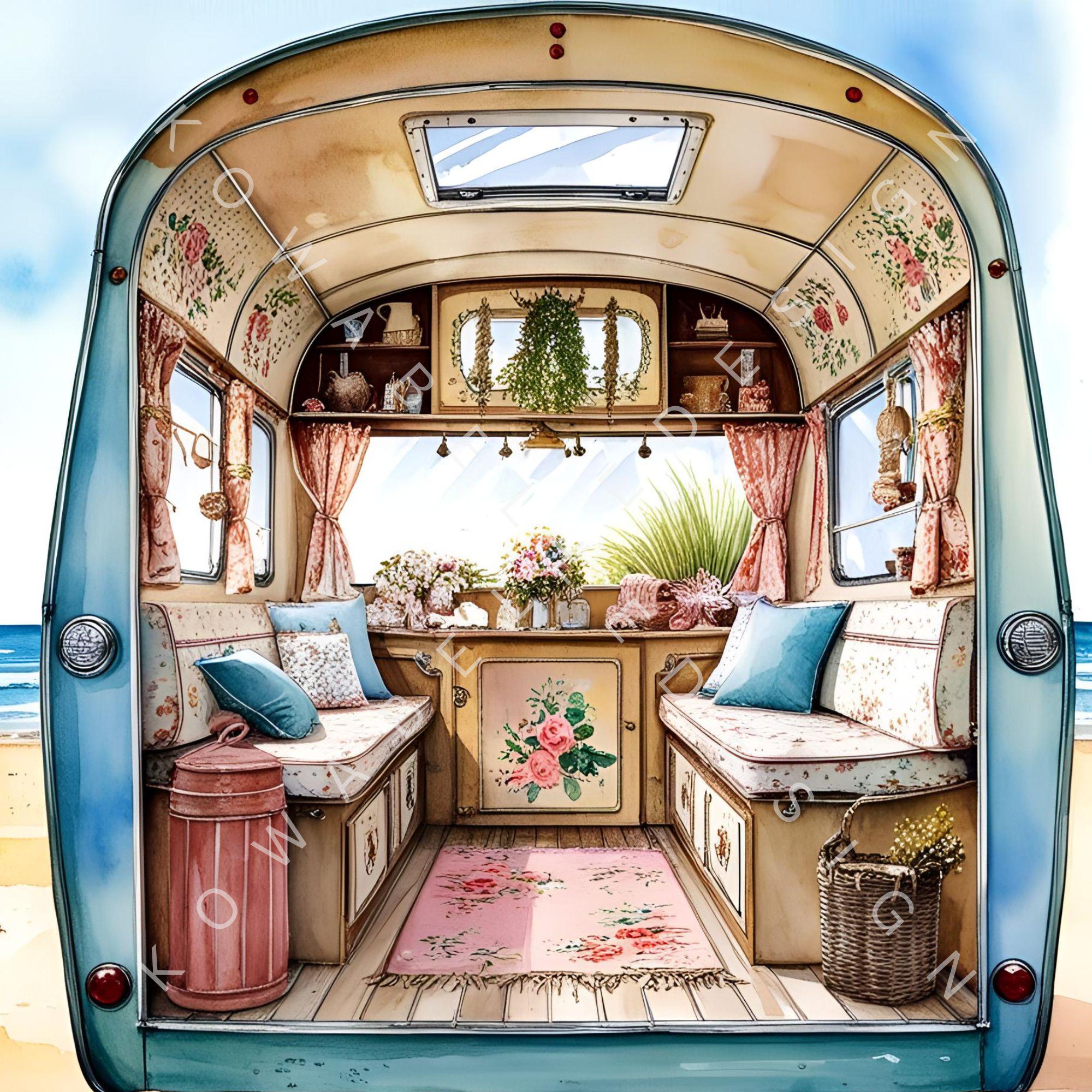 Lovely Caravan Printable Images Watercolor 10 Jpgs High Res | Instant ...
