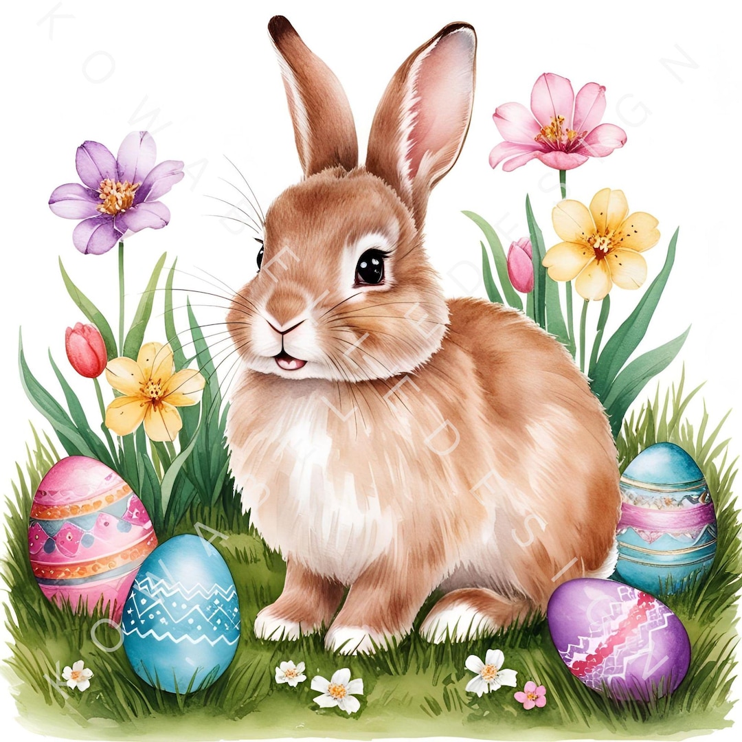 Easter Bunny With Eggs Clipart 10 High Res Watercolor Jpgs Junk ...