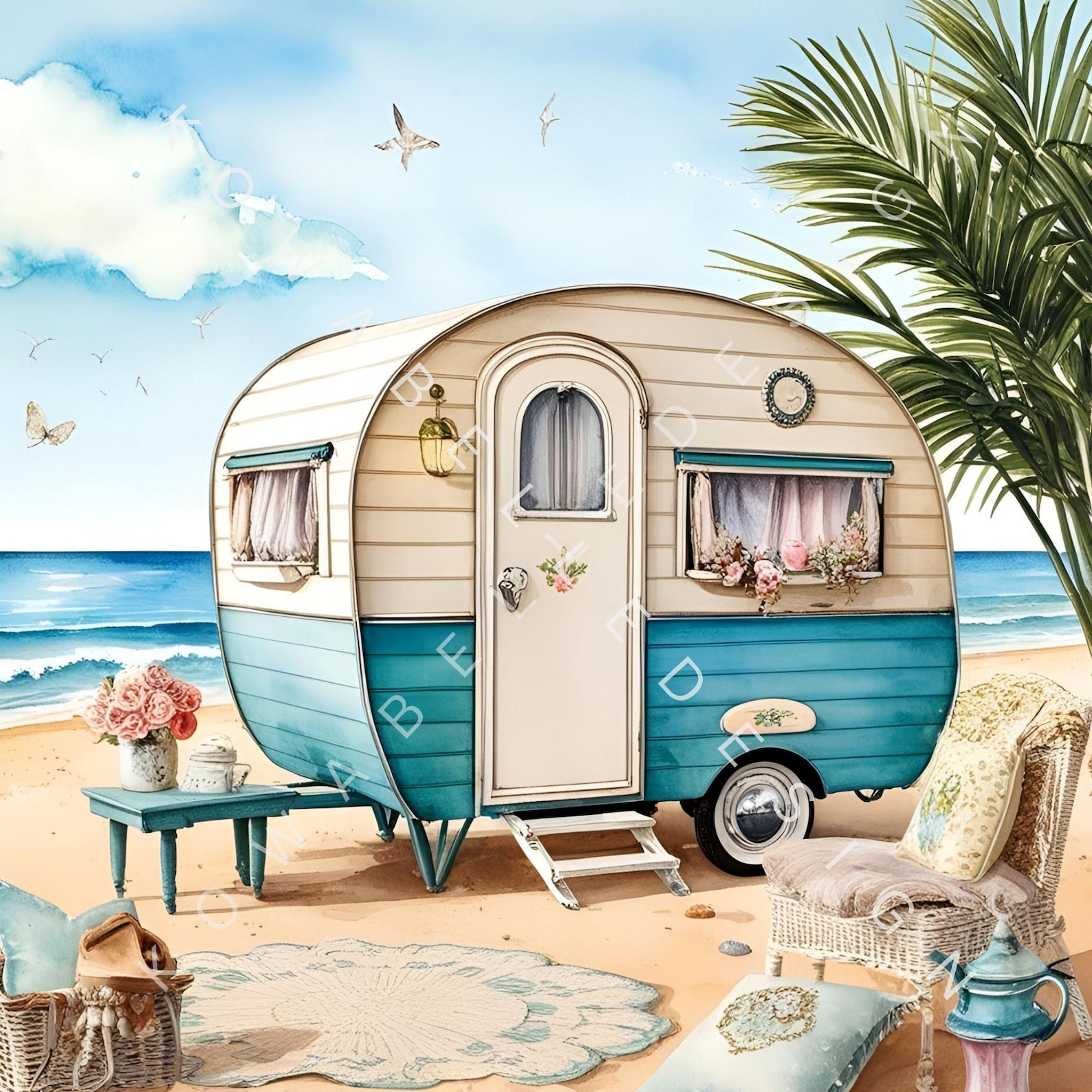 Lovely Caravan Printable Images Watercolor 10 Jpgs High Res | Instant ...
