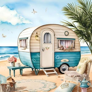 Lovely Caravan Printable Images Watercolor 10 Jpgs High Res | Instant ...
