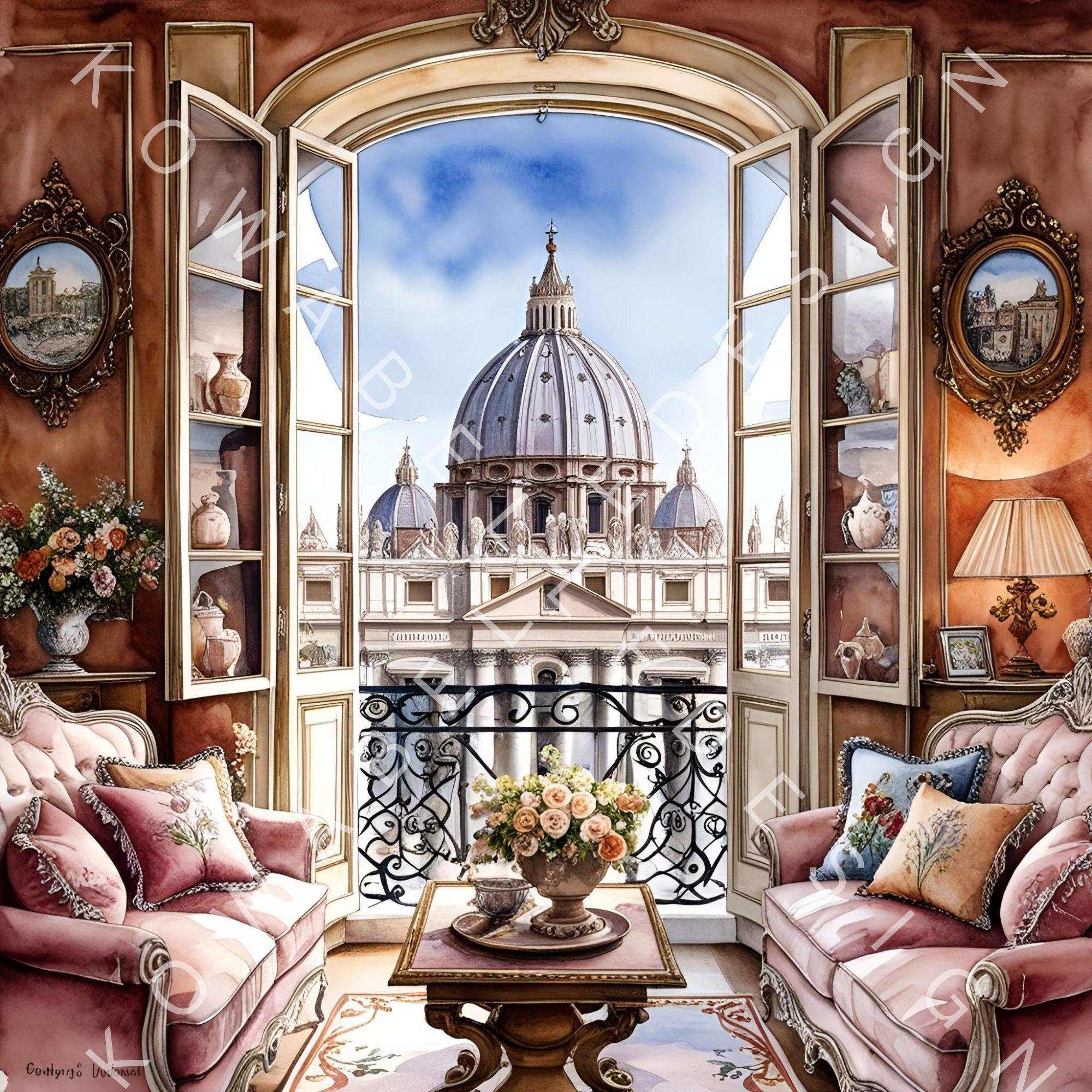 Scenic Rome Balcony View to Vatican City | Rome Watercolor Images 10 ...