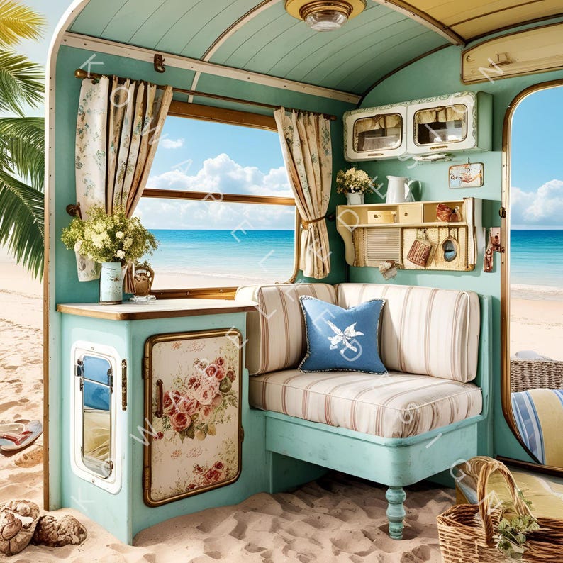 Lovely Caravan Printable Images Watercolor 10 Jpgs High Res | Instant ...