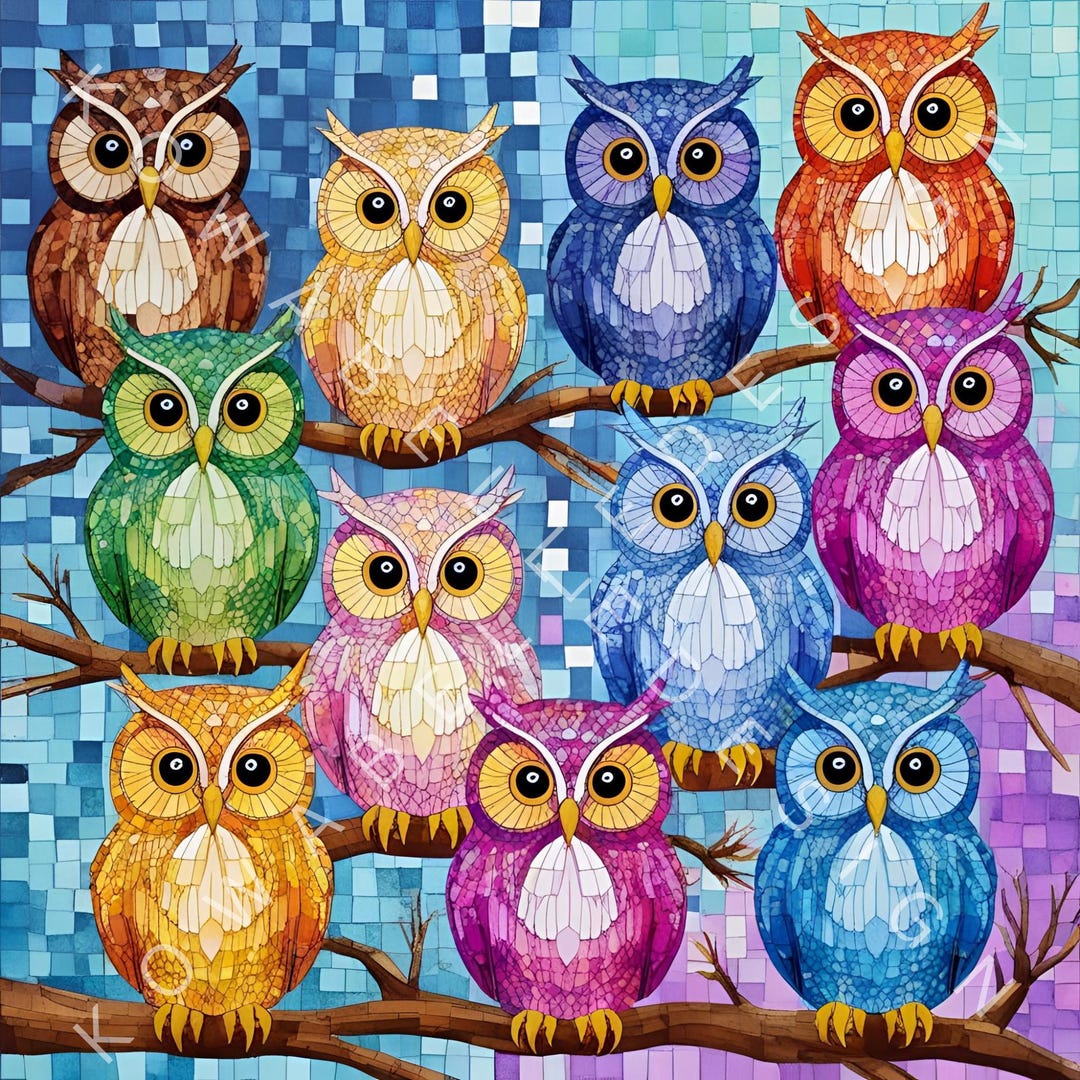 Colored Owls Fantasy 10 Jpgs Watercolor | Wall Art, Scrapbooking ...