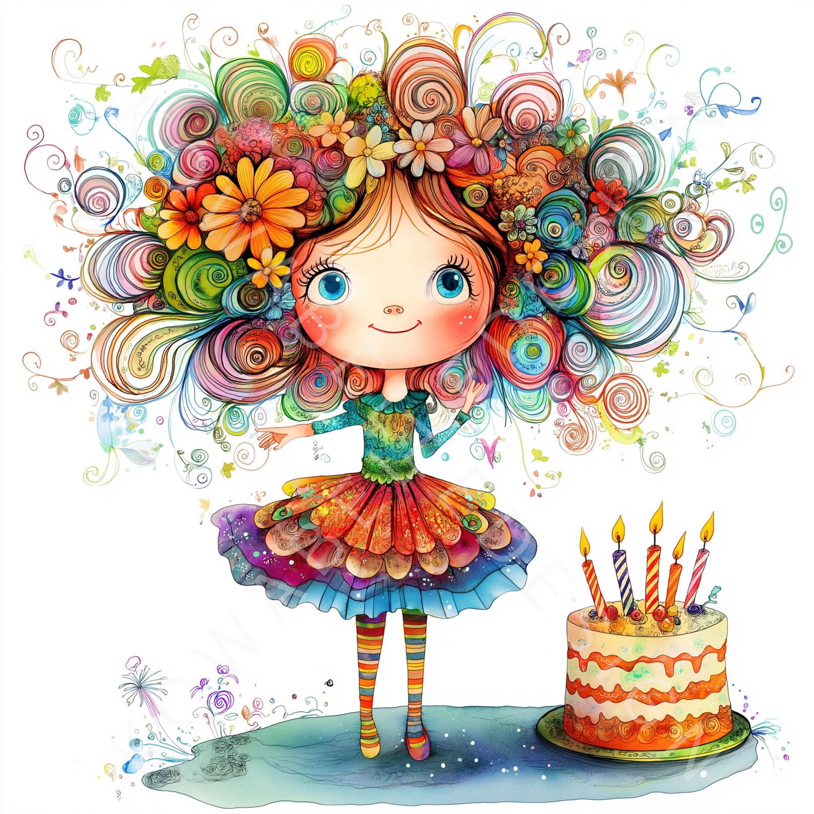 Cute Girl Printing 12 Jpgs Watercolor | Birthday Cake Bundle | Wall Art ...