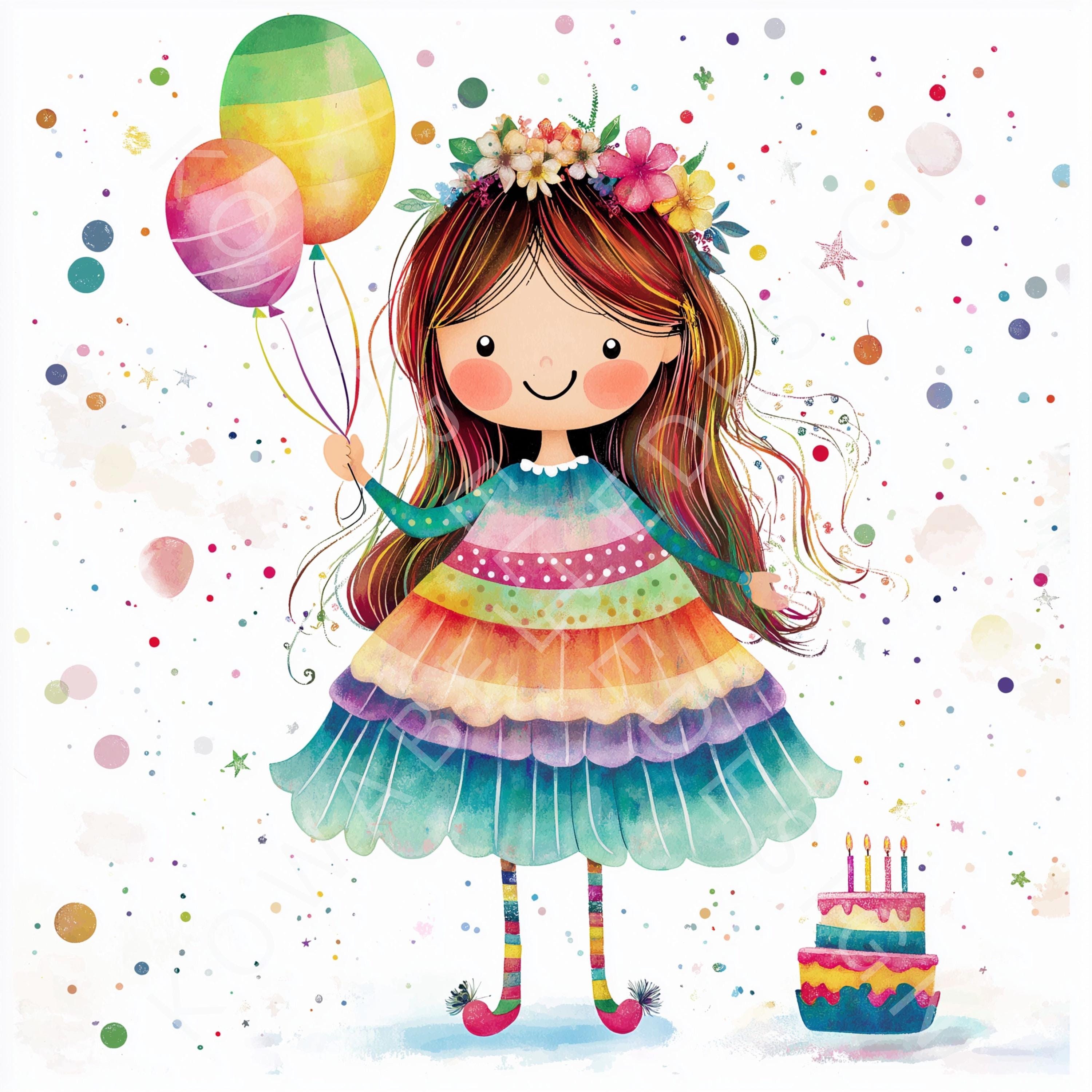 Cute Girl Printing 12 Jpgs Watercolor | Birthday Cake Bundle | Wall Art ...