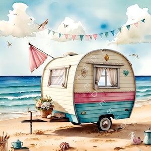 Lovely Caravan Printable Images Watercolor 10 Jpgs High Res | Instant ...