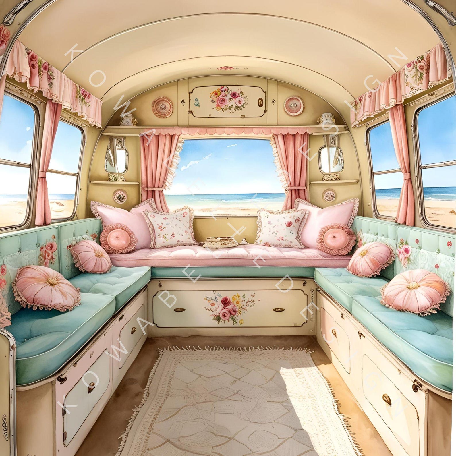 Lovely Caravan Printable Images Watercolor 10 Jpgs High Res | Instant ...