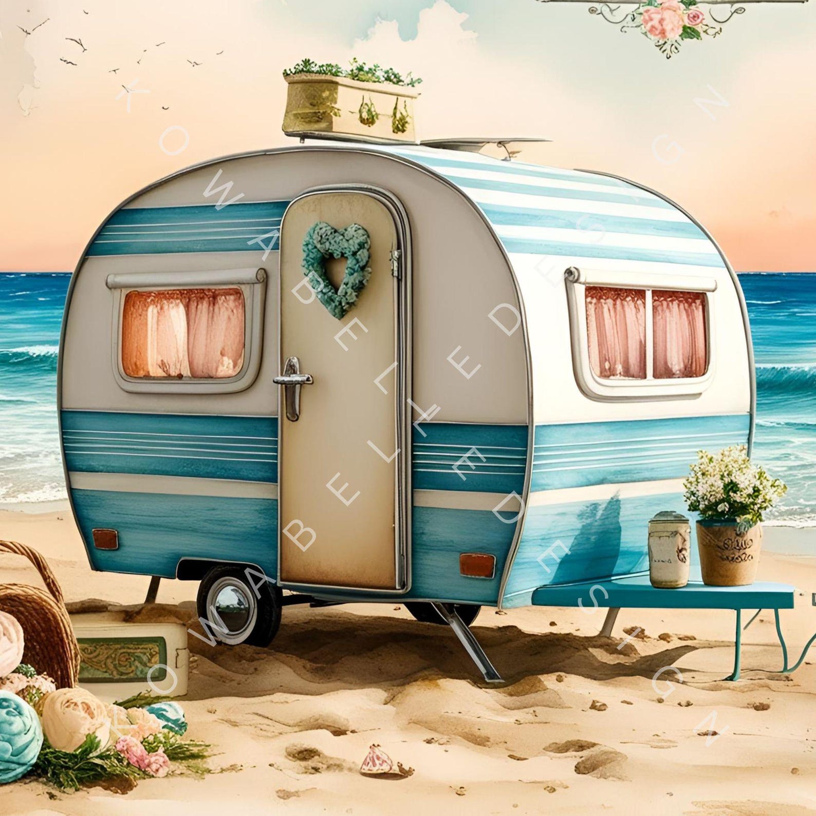 Lovely Caravan Printable Images Watercolor 10 Jpgs High Res | Instant ...
