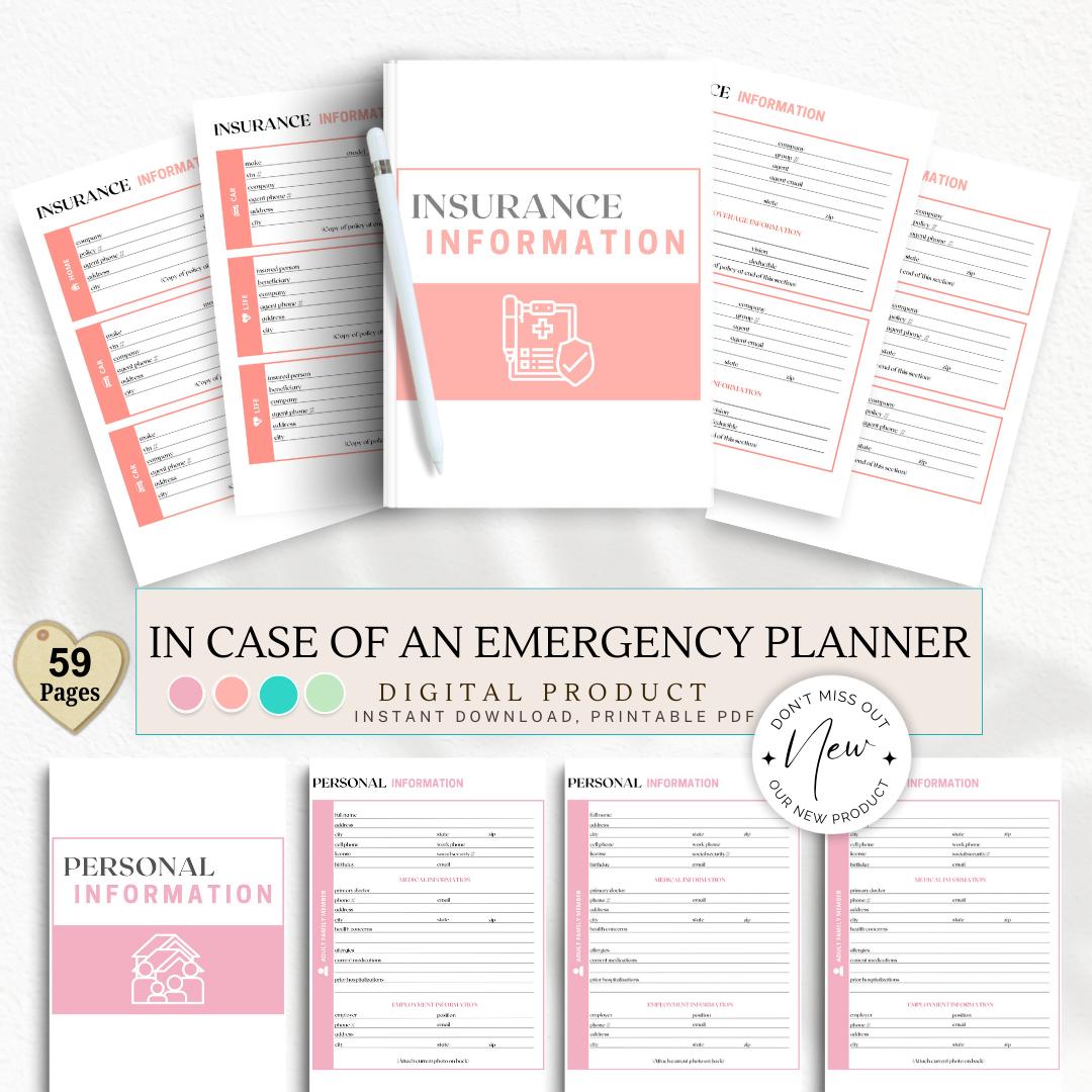 In Case of Emergency Binder, Family Preparedness Organizer, Emergency Kit Binder, Family Safety ...