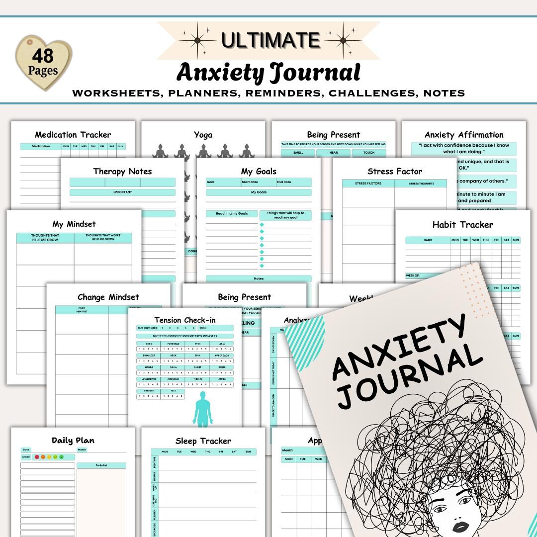 Anxiety Journal for Mindfulness, Stress Relief Journal, Mental Health ...